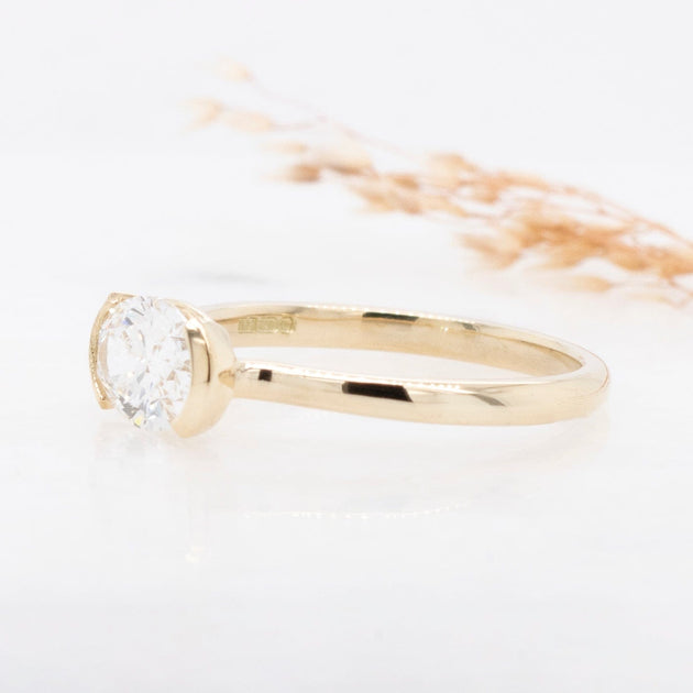 Paloma Oval Cut East West Semi Rubover Set Lab Grown Diamond Solitaire