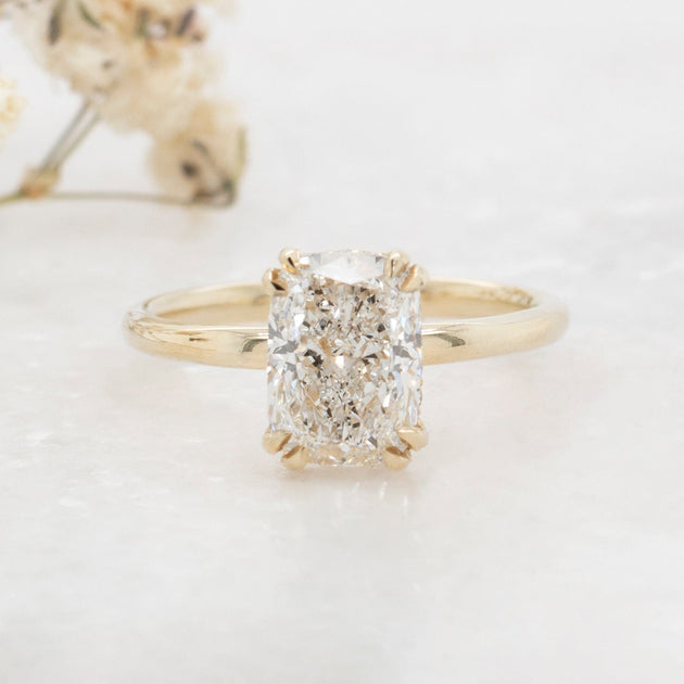 Thea Cushion Cut Lab Grown Diamond Hidden Halo Engagement Ring 18ct Ye