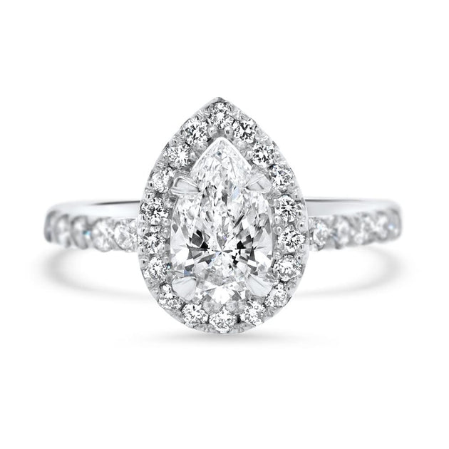 Adele Pear Shape Halo Engagement Ring Platinum